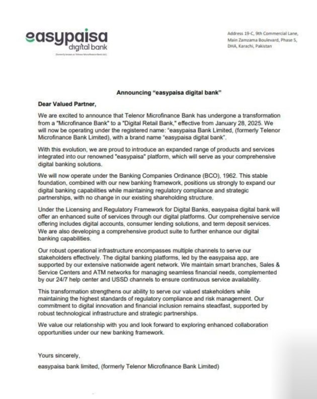 Telenor Microfinance Bank Becomes Easypaisa Digital Bank