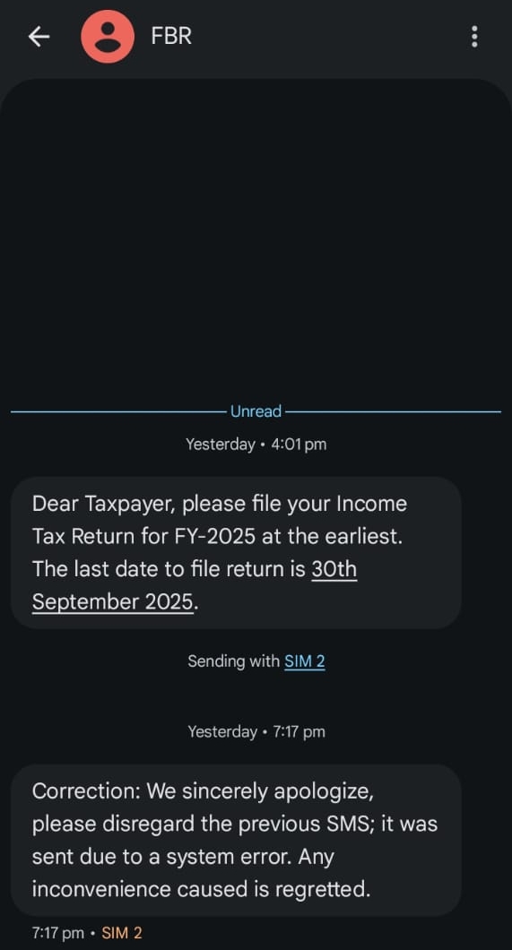 Received a Late Tax Filing SMS? FBR Says Telco Glitch Caused It
